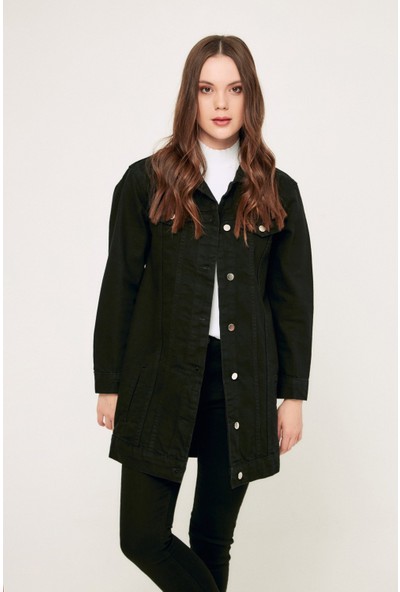 FullaModa Düğmeli Boyfriend Kot Ceket