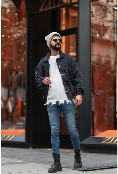 Mfu Collection Erkek Kargo Cepli Oversize Koyu Antrasit Kot Ceket Mfu Collection Erkek Kargo Cepli Oversize Koyu Antrasit Kot Ceket
