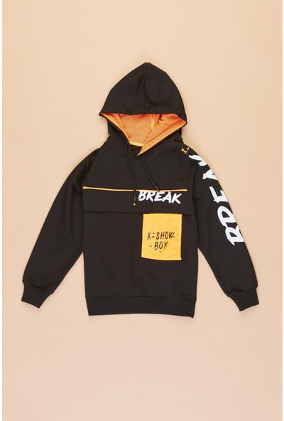 FullaModa Cep Detaylı Baskılı Çocuk Sweatshirt