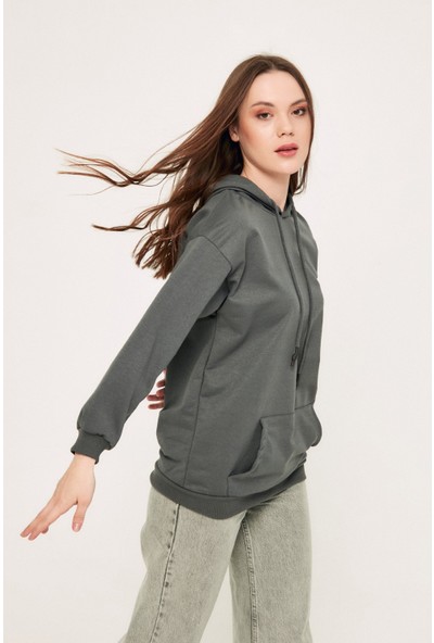 FullaModa Kapüşonlu Kanguru Cepli Sweatshirt