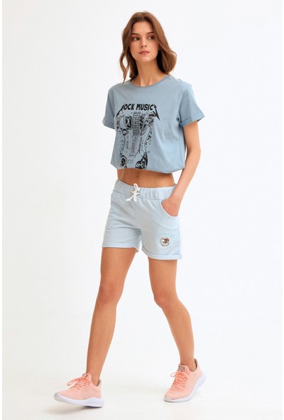 FullaModa Kartal Baskılı Mini Şort