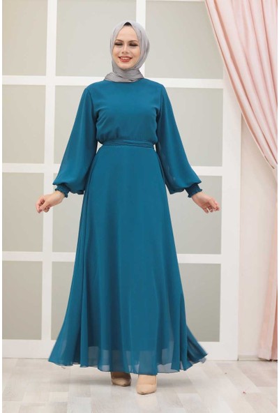 Neva Style -Balon Kol Indigo Mavisi Tesettür Elbise 20550IM Neva Style -Balon Kol Indigo Mavisi Tesettür Elbise 20550IM