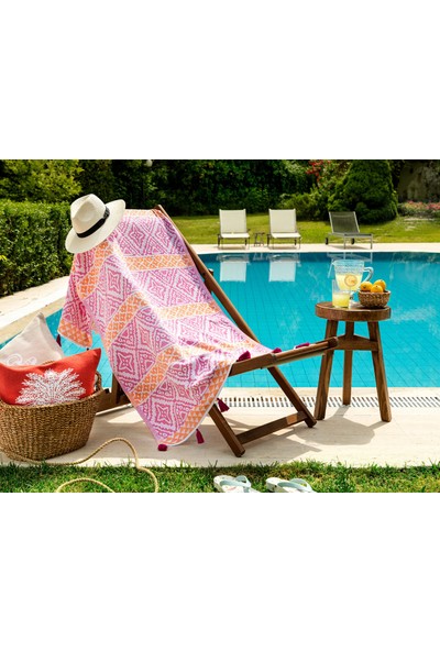 Madame Coco Allaire Jakarlı Peştemal - Pembe / Turuncu – 90 x 170 cm Madame Coco Allaire Jakarlı Peştemal - Pembe / Turuncu – 90 x 170 cm