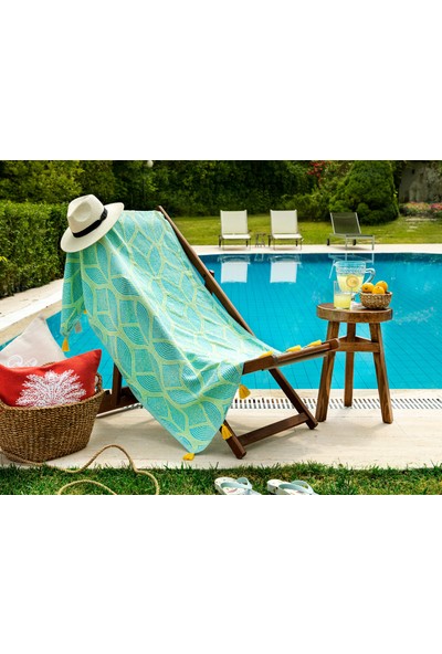 Madame Coco Cateline Jakarlı Peştemal - Mavi / Yeşil -90 x 170 cm