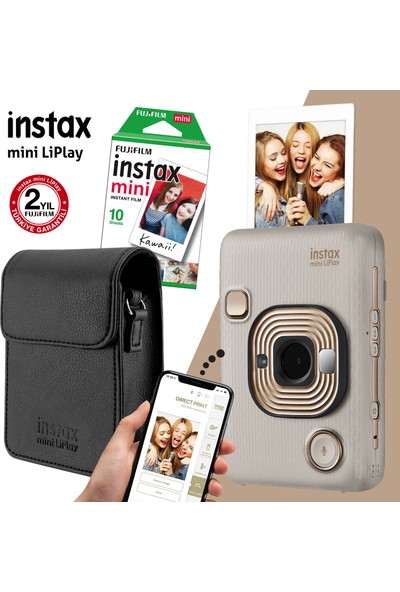 Fujifilm Instax Mini Liplay Hybrid Beige Gold Fotoğraf Makinesi Çantalı Hediye Seti 3 Fujifilm Instax Mini Liplay Hybrid Beige Gold Fotoğraf Makinesi Çantalı Hediye Seti 3