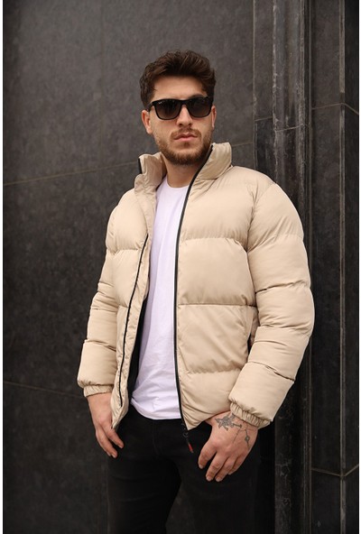 Helen Goods Bej Kapüşonsuz Su Geçirmez Erkek Şişme Mont