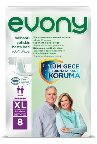 EVONY Brctoptan Yetişkin Hasta Bezi X-Large 8'li Tampon EVONY Brctoptan Yetişkin Hasta Bezi X-Large 8'li Tampon