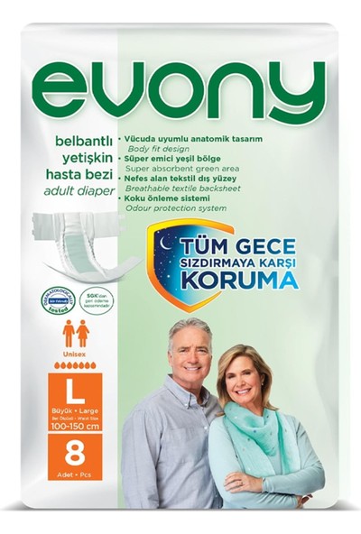 EVONY Brctoptan Yetişkin Hasta Bezi Large 8'li Tampon EVONY Brctoptan Yetişkin Hasta Bezi Large 8'li Tampon