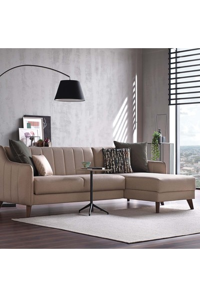 Enza Home Fabia Yataklı Köşe Takımı Bej