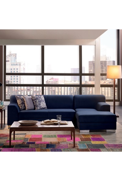 Enza Home Toronto Yataklı Köşe Takımı Sağ Lacivert