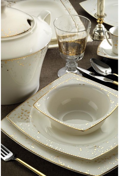 Kütahya Porselen Bone Mare 12 Kişilik 54 Parça Altın Yaldızlı Yemek Takımı