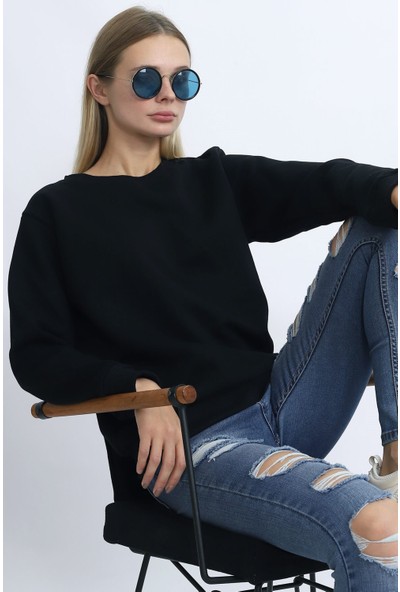 Deafox Üç Iplik Bisiklet Yaka Kadın Sweatshirt