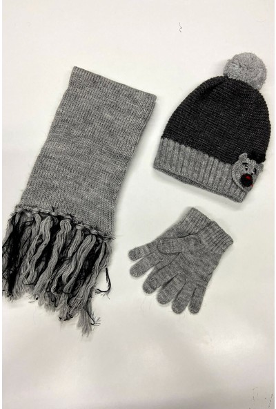 Deafox Gri 4-8 Yaş Atkı Bere Eldiven Takımı