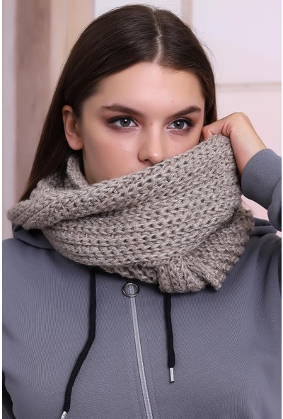 Deafox Bej Kadın Örgü Boyunluk