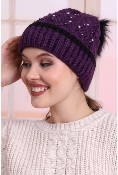 Deafox Mor Katlamalı ve Taşlı Kadın Bere