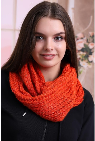 Deafox Turuncu Kadın Örgü Boyunluk