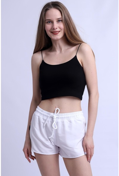 Deafox Beyaz Cepsiz Kadın Deniz Şortu