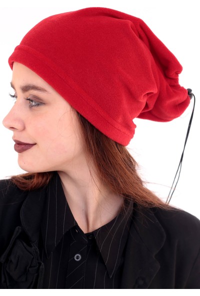 Deafox Kırmızı Polar Boyunluk Kadın Bere