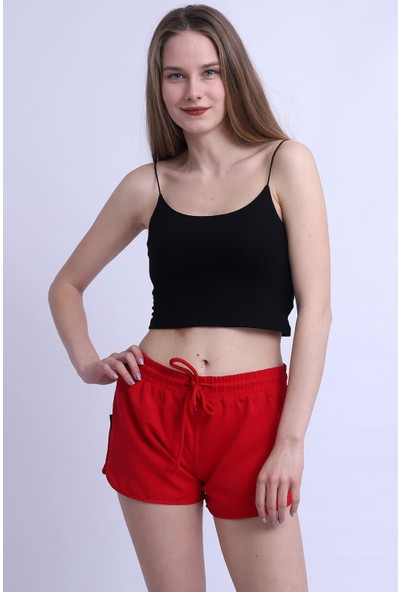 Deafox Kırmızı Cepsiz Kadın Deniz Şortu