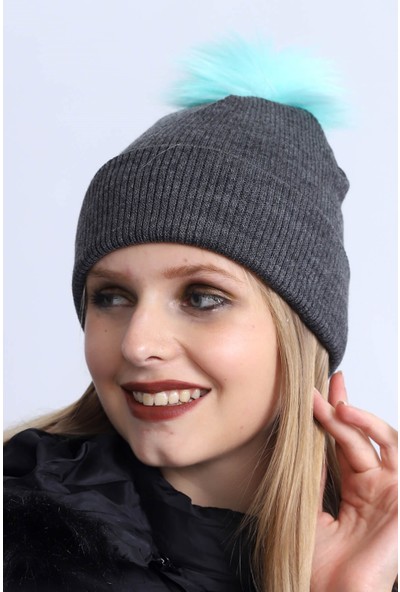 Deafox Gri Katlamalı ve Ponponlu Bere