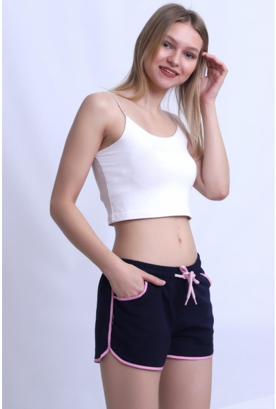 Deafox Lacivert Mini Cepli Kadın Deniz Şortu