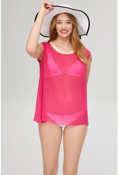 Deafox Fuşya Yaka Detaylı Şifon Pareo Deafox Fuşya Yaka Detaylı Şifon Pareo