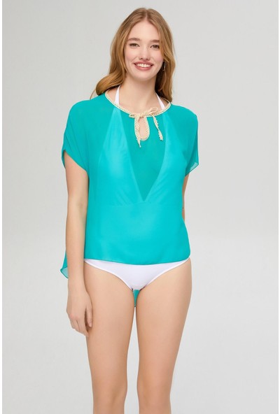 Deafox Yaka Detaylı Arkası Uzun Pareo