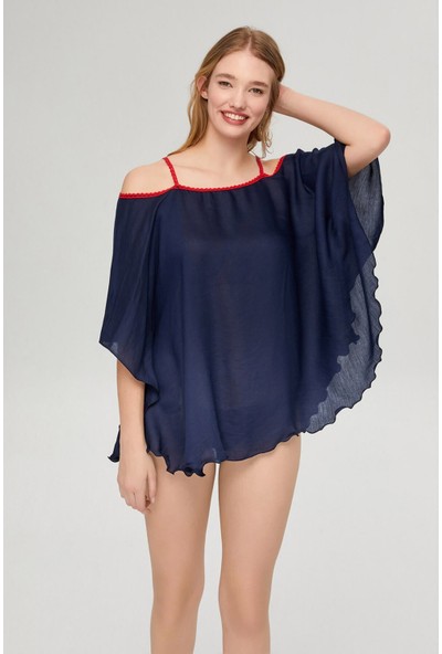 Deafox Lacivert Ip Askılı Pamuklu Pareo