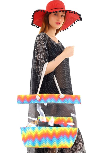 Deafox Şeffaf Detay Renk Püskürtme Plaj Çantası