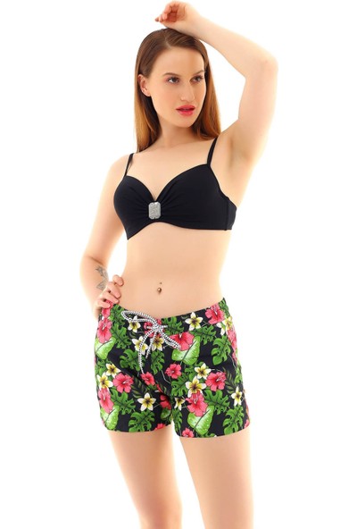Deafox Çiçek Desenli Dijital Deniz Şortu