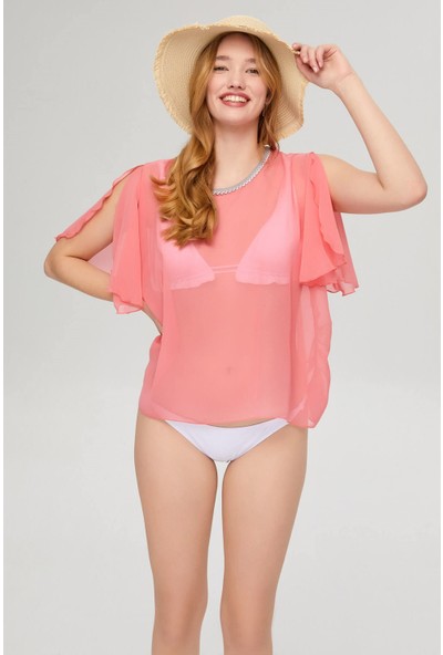 Deafox Kol Detaylı Şifon Plaj Elbisesi Pareo