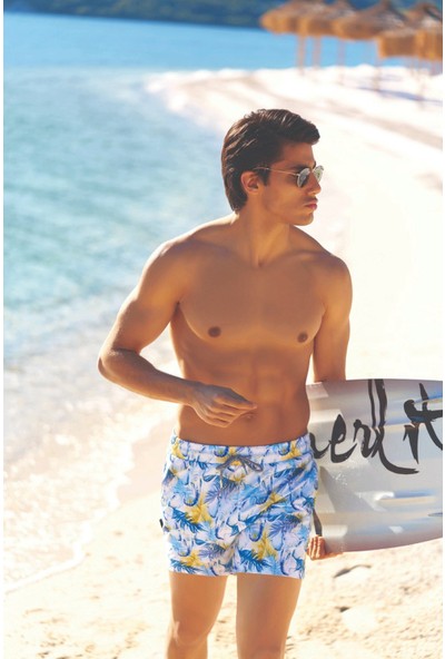 Deafox Fil Desenli Mavi Erkek Deniz Şortu