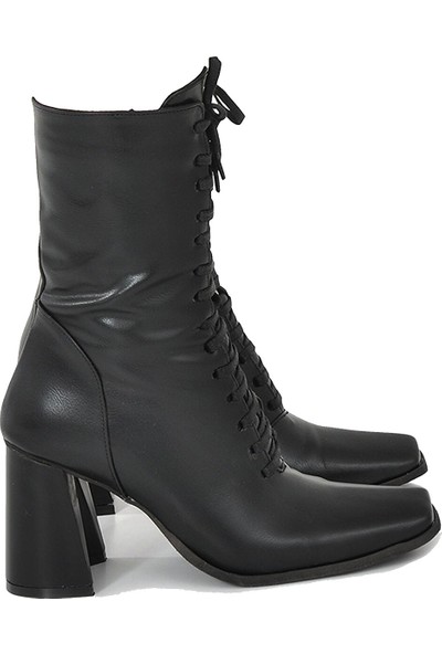 Markshoe Siyah Kadın Bağcıklı Çizme