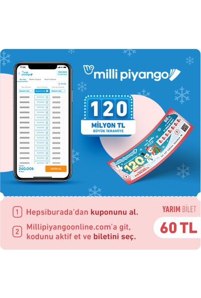 Milli Piyango Yarım Bilet Yılbaşı Kuponu - 60 TL Milli Piyango Yarım Bilet Yılbaşı Kuponu - 60 TL