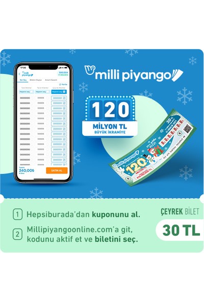 Milli Piyango Çeyrek Bilet Yılbaşı Kuponu - 30 TL Milli Piyango Çeyrek Bilet Yılbaşı Kuponu - 30 TL