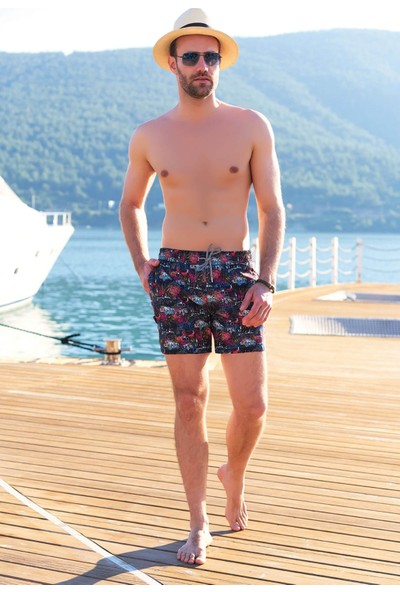 Deafox Çok Renkli Erkek Dijital Deniz Şortu