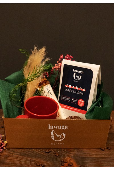 Lawaga Coffee Kapchorwa Filtre Kahve- Kahveli Mum- Godiva Çikolata ve Fincanlı Box