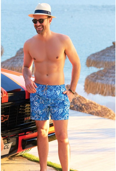 Deafox Yaprak Desenli Mavi Deniz Şortu Deafox Yaprak Desenli Mavi Deniz Şortu