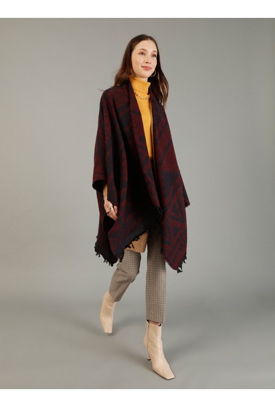 Mervin Şal Nisa Desen Panço - Bordo - Mervin Şal