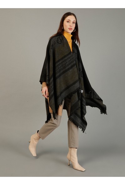 Mervin Şal Kar Tanesi Desen Panço - Füme Yeşil - Mervin Şal