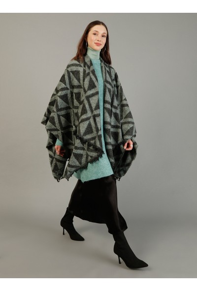 Mervin Şal Üçgen Baklava Desenli Panço - Buz Mavi - Mervin Şal