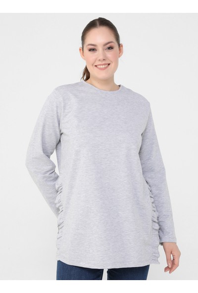 Alia Büyük Beden Yanları Fırfır Detaylı Tunik - Koyu Gri - Alia