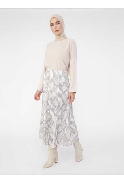 Refka Yılan Desenli Saten Etek - Vizon - Refka Woman