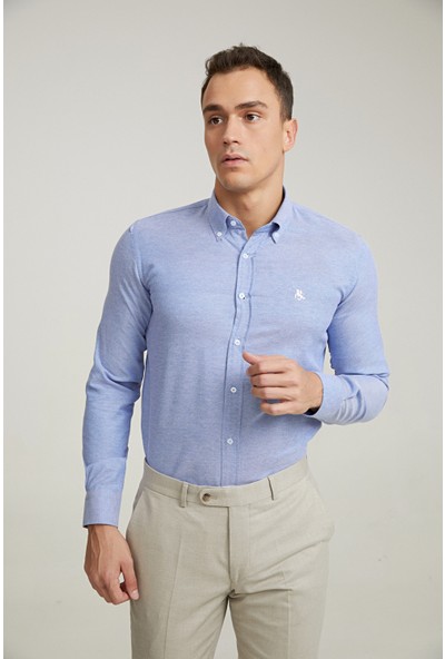 D'S Damat Ds Damat Slim Fit Mavi Oxford Gömlek