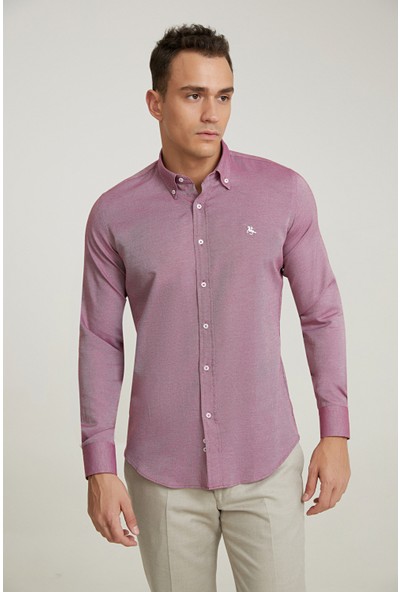 D'S Damat Ds Damat Slim Fit Bordo Oxford Gömlek