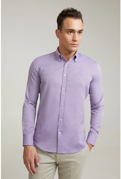 D'S Damat Ds Damat Slim Fit Lila Oxford Gömlek