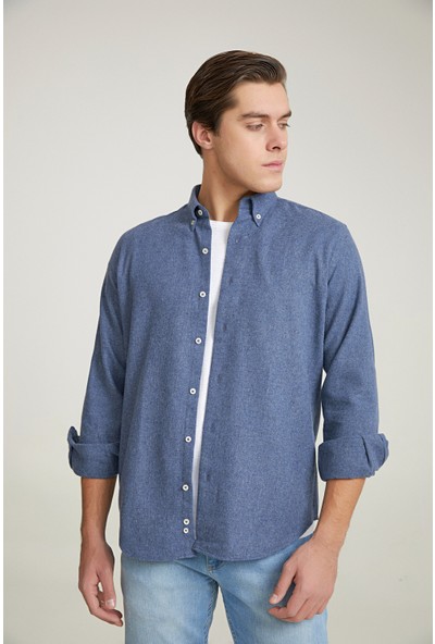 D'S Damat Ds Damat Regular Fit Indigo Düz Gömlek