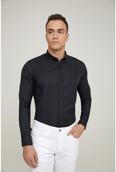 D'S Damat Ds Damat Slim Fit Siyah Oxford Gömlek