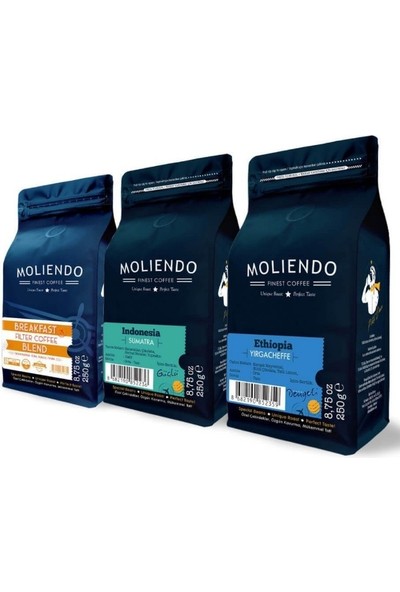 Moliendo Finest Coffee Sert Içim Filtre Avantaj Paketi 3x 250 gr Moliendo Finest Coffee Sert Içim Filtre Avantaj Paketi 3x 250 gr
