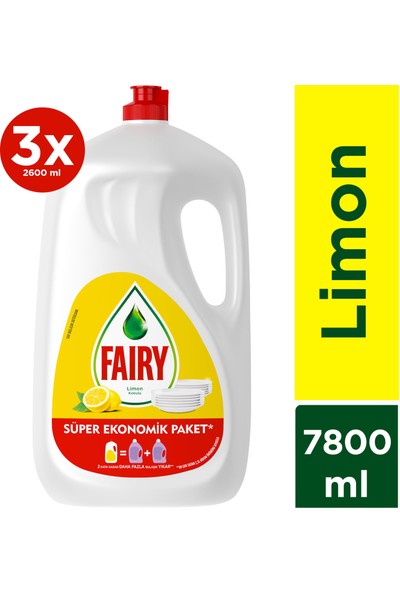 Fairy Sıvı Bulaşık Deterjanı Limon Kokulu 3 x 2,6 lt Fairy Sıvı Bulaşık Deterjanı Limon Kokulu 3 x 2,6 lt